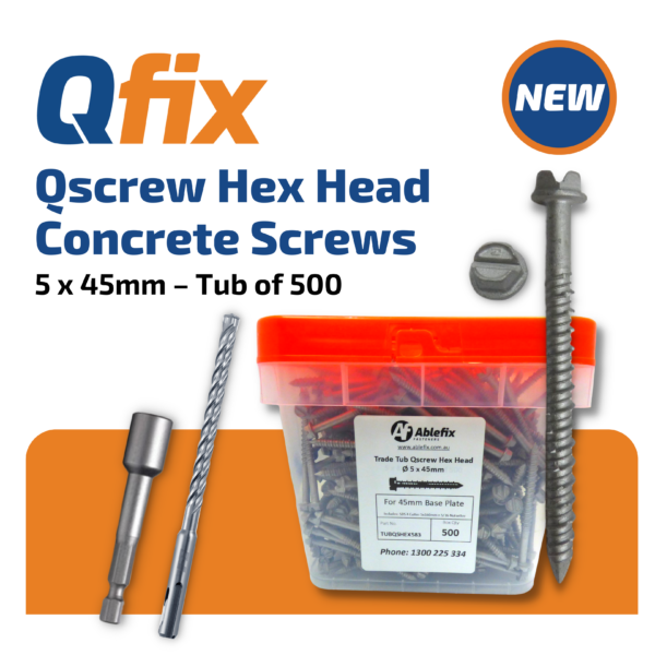 Trade Tub Qscrew Hex Head 5 x 45mm - Tub of 500 | Ablefix